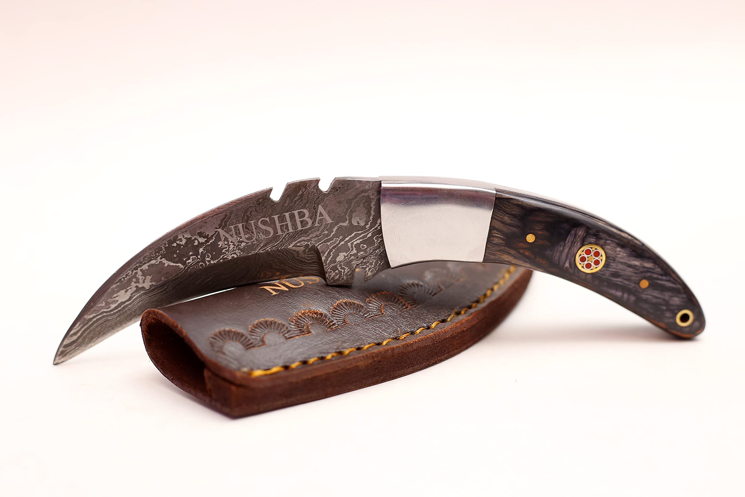 NUSHBA 004 Handmade Knife Raisin Sheet 8 inch Hunting Skinner knife Fixed Blade Hunting Knife, Damascus Steel Blade, Raisin Sheet Handle -Best Hunting Knife with Sheath