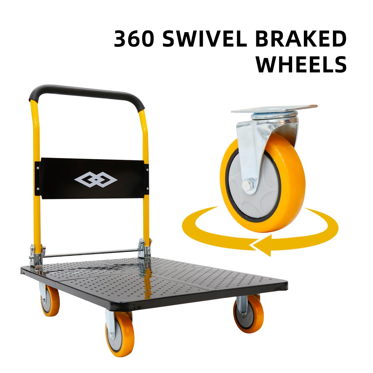 Platform Hand Truck Push Cart Dolly, Utility Cart with 660LB Weight Capacity for Easy Storage and 360 Degree Swivel Wheels
