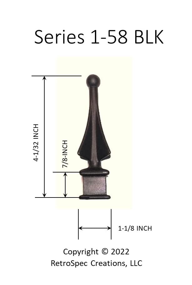 Retrospec Creations 25 Each for 5/8β Black Plastic Finial Tops for Iron Picket Fence 4-Sided Spire β #1-58
