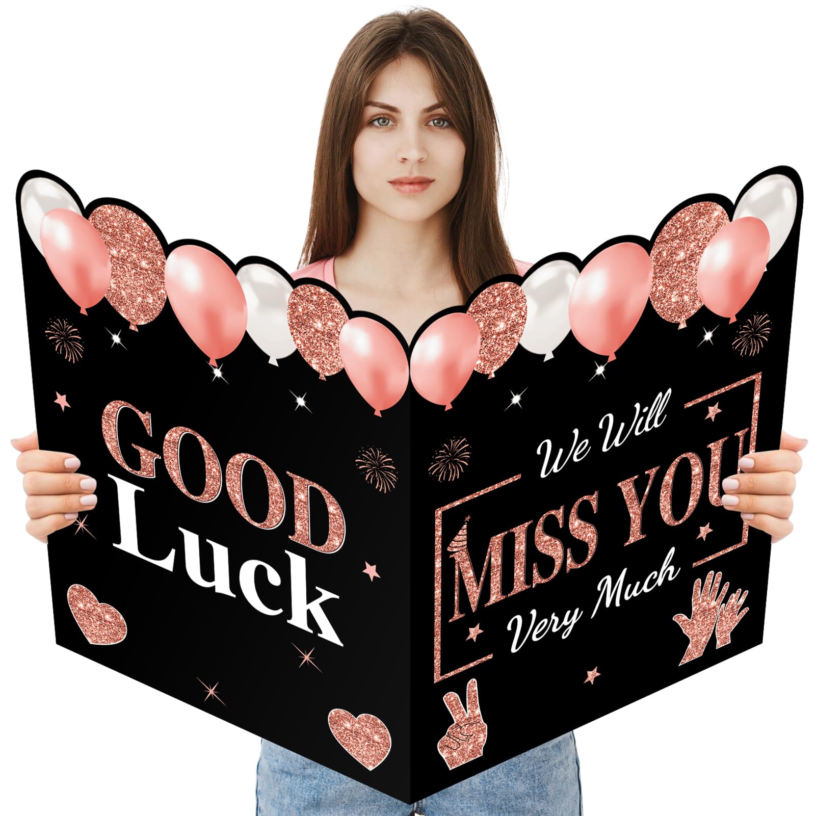 Turypaty Retirement Greeting Card for Coworkers Women, Large Rose Gold Guest Signature Book Gifts, We Will Miss You Good Luck Blessing Greeting Card for Going Away Farewell Decorations Party Supplies.