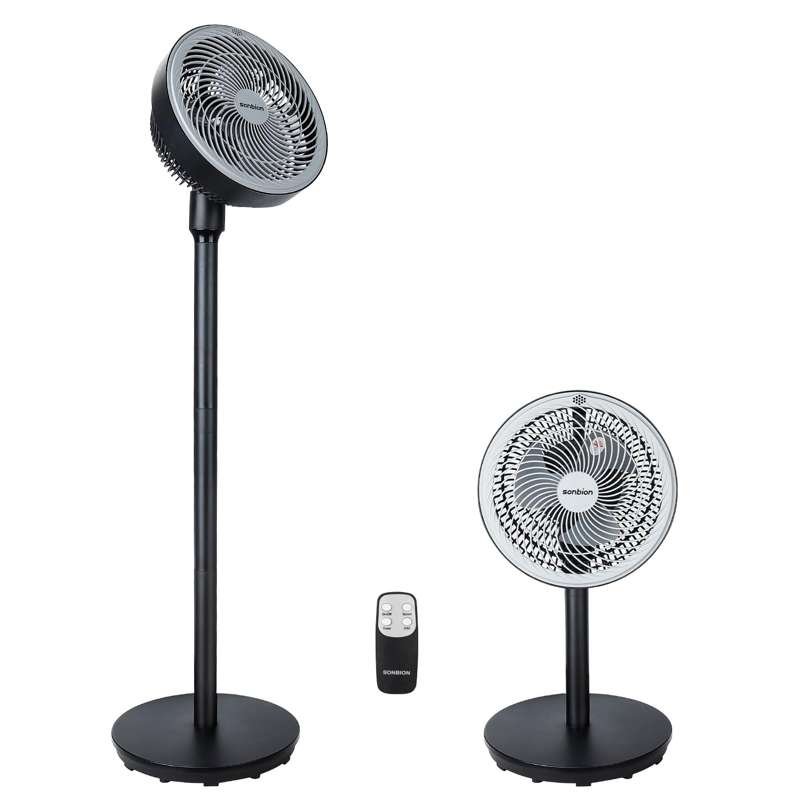 SONBION Standing Fan, Oscillating Pedestal Fan with Remote Control, Electric Fans for Home, Air Circulator Fan Floor Fan for Room Office Garage, Two Height Settings and Timer Function, Three Speeds