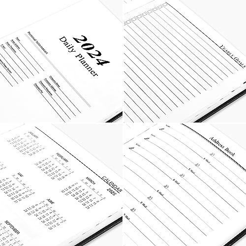 KESOTE 2024 Daily Hourly Planner - One Page a Day, 2024 Diary Planner 5.7 x 8.3" Hardcover Monthly Planner Agenda 12 Month, A5 College Notebook Planner, Black