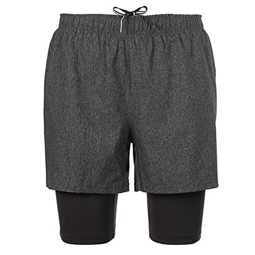 Men’s 2 in 1 Running Shorts Quick Dry Breathable Workout Athletic Shorts for Exercise Yoga Gym with Zip Pockets (XL, Black)