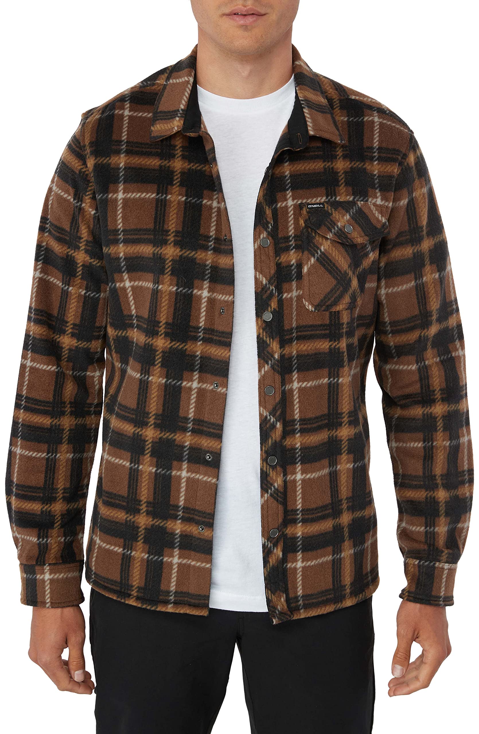 O'NEILL Men's Glacier Superfleece Flannel - Long Sleeve Flannel Shirt for Men - Casual Button-Up Shirt,Black | Glacier Peak,M