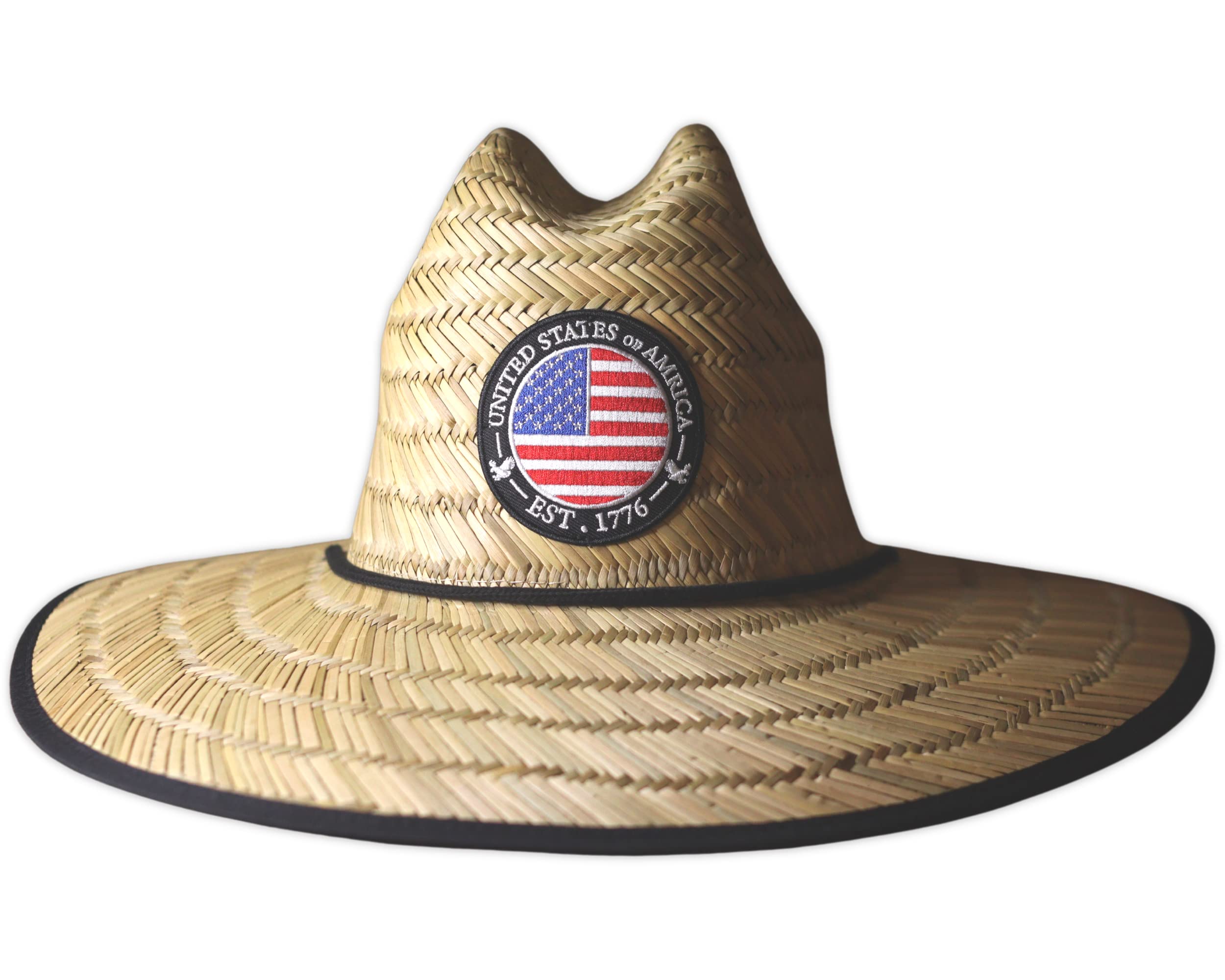 Pesky Patriot American Flag Straw Sun Hat - 100% Natural Round Straw Hat for Sun Protection, Unisex Enjoyment, Premium-Quality Material