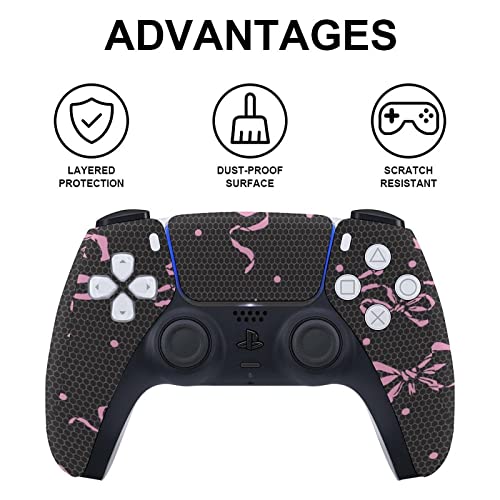 Pink Ribbons on Black Full Protective Skin Cover Design Wrap Decal Sticker Compatible with PS5 Digital Edition Console and Controller
