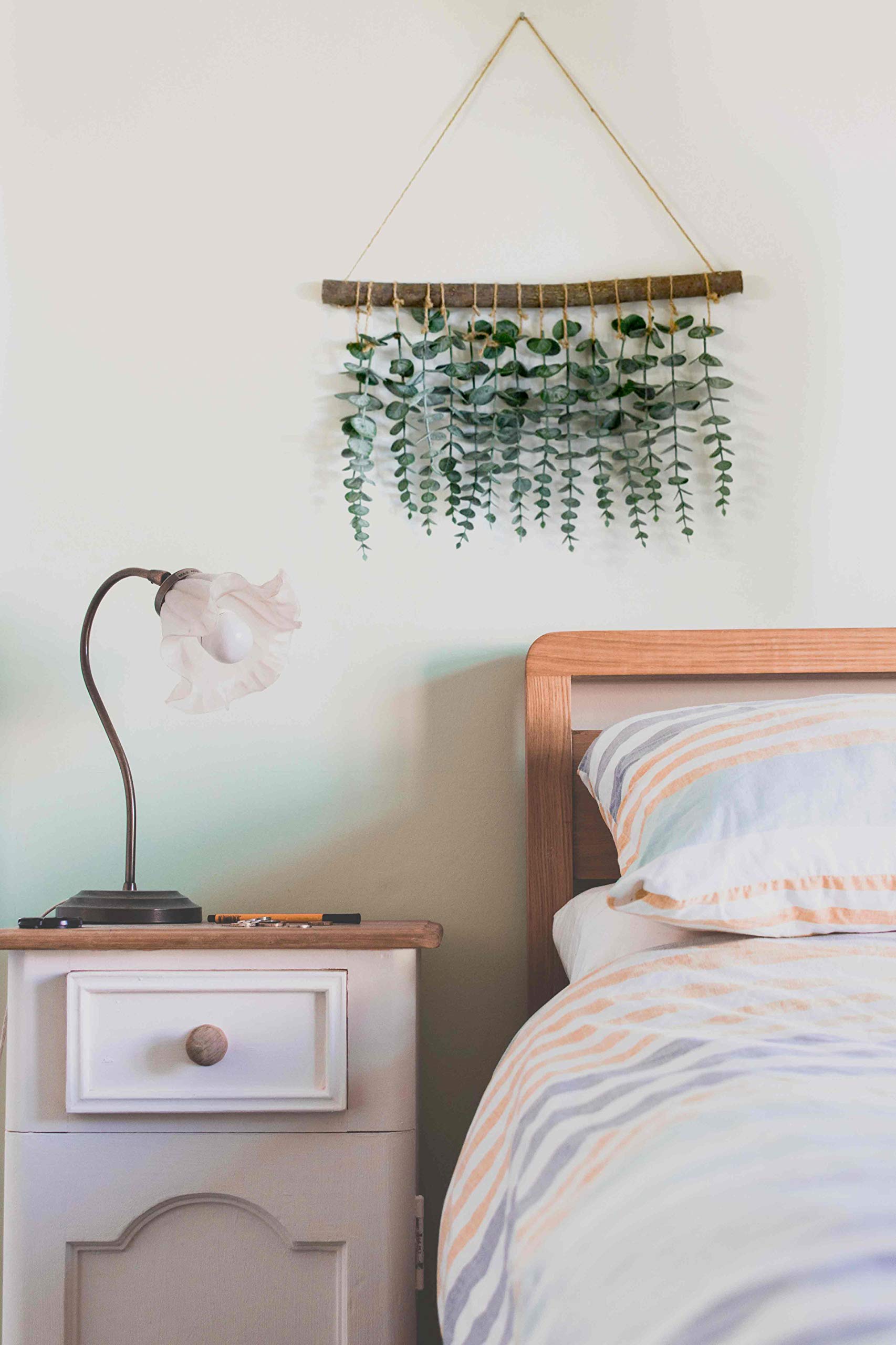 LokoVynes Artificial Eucalyptus Wall Decor - Wall Hanging Eucalyptus Greenery Gives Any Room a Natural, Trendy, Modern Feel - Boho Bedroom Decorations, Bathroom Wall Decor, Kitchen Decorations