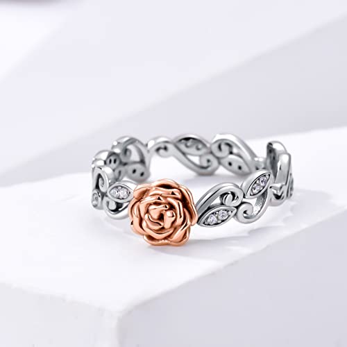 PLATYCO Rose Flower Ring 925 Sterling Silver Dainty Rose Flower Statement Engagement Rings Jewelry Gift for Women, Ring Size 6