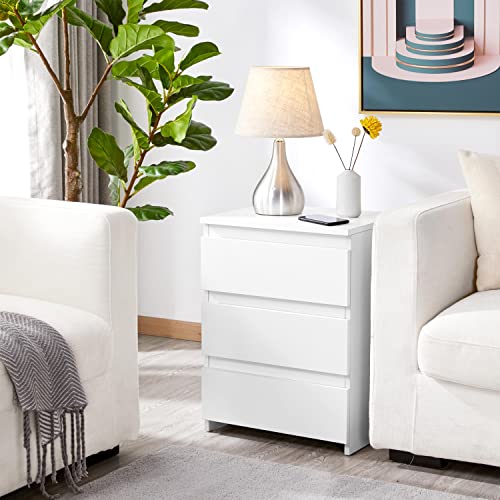 Yaheetech Nightstand with Drawers, 3-Drawer Bedside Table with Storage Space, Bedside Table Bedside Cabinet Accent Table with Sturdy Base for Bedroom, White