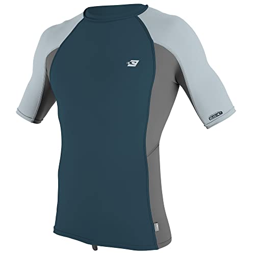 O'Neill Wetsuits Men's Standard Premium Skins Short Sleeve Rash Guard, Cadet Blue/Graphite/Cool Grey, Medium