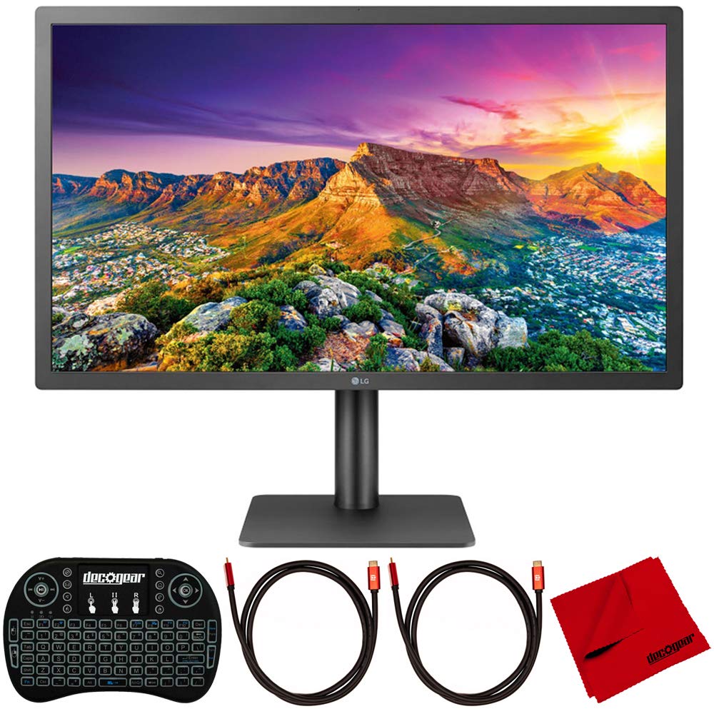 LG 24MD4KL-B 24-inch Ultrafine 4K UHD IPS Monitor with macOS Compatibility Bundle with Deco Gear Wireless Backlit Keyboard with Touchpad, 2X Deco Gear 6ft HDMI Cable and Microfiber Cleaning Cloth