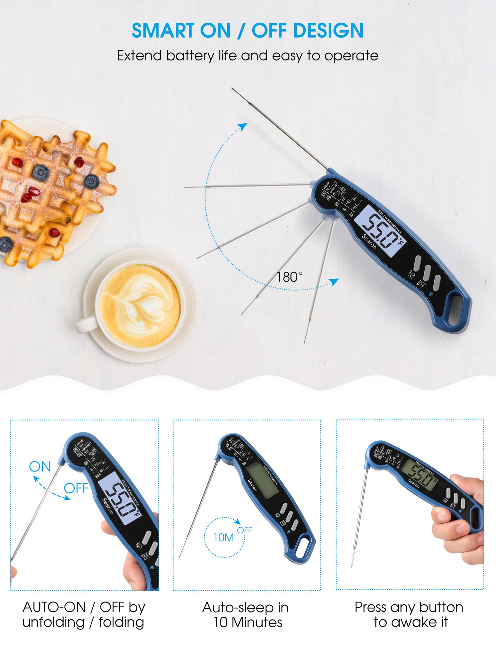 Searon Meat Thermometer,Calibration Feature Digital Food Thermometer with Instant Read Out,Backlight and Waterproof,Kitchen Thermometer for BBQ Grilling, Smoker, Baking Turkey