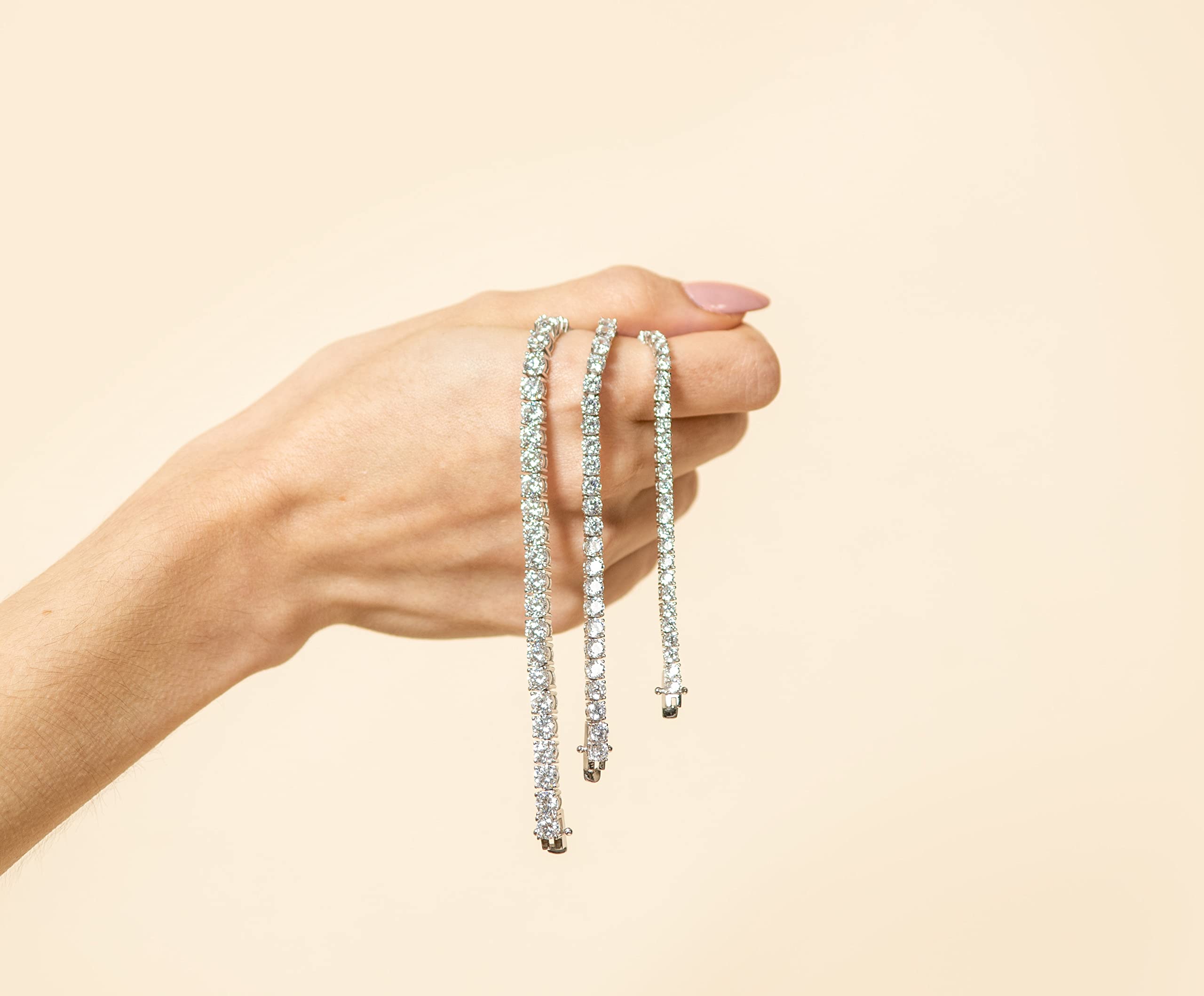 Olive & Chain Diamond CZ Tennis Bracelet, 925 Sterling Silver, Unisex Men’s Women’s