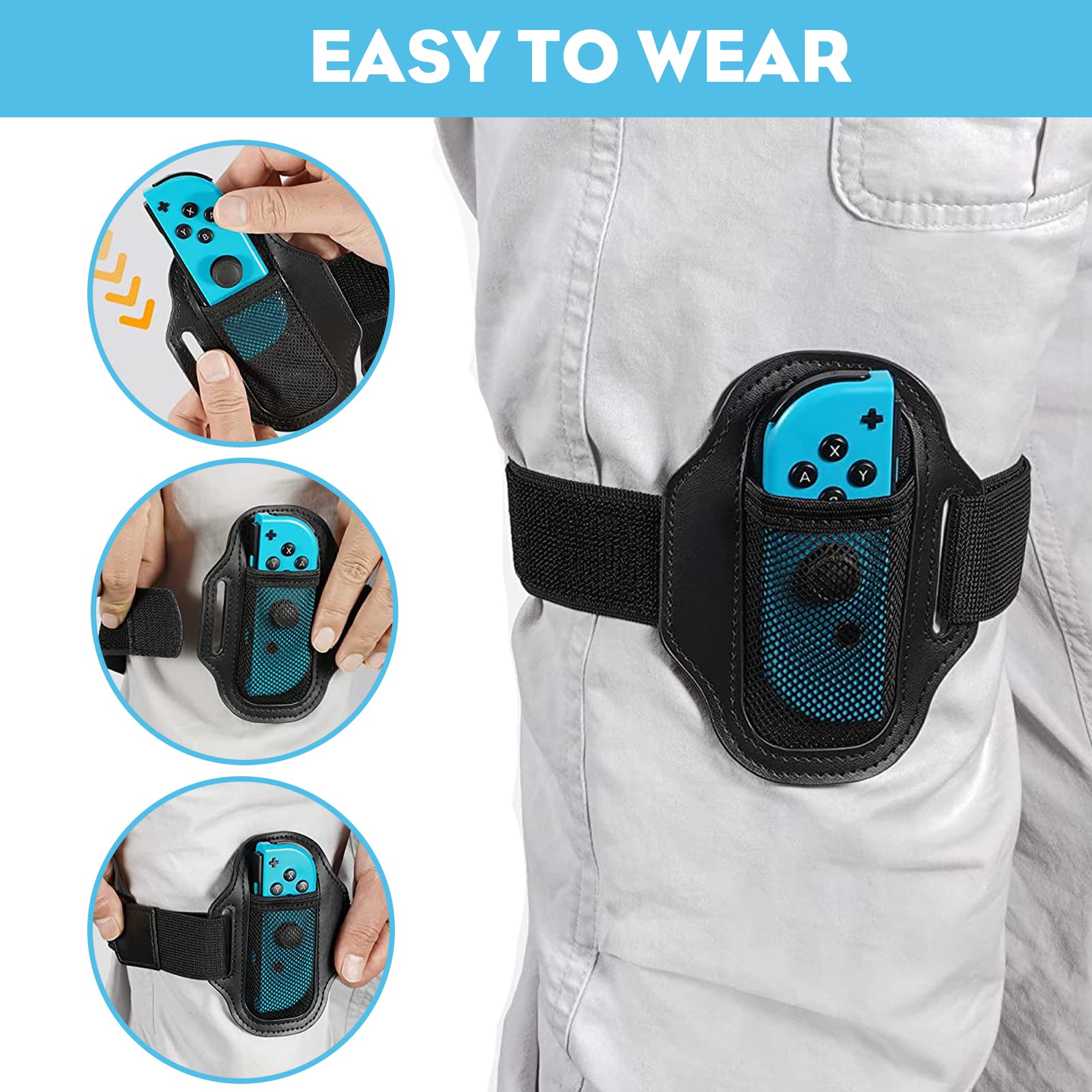 Nintendo Switch Leg Strap 4 Pack Sports Ring Fit Adventure Soccer Wii Controller Accessories Games Fitness Exercise Workout Package Bundle Oled Workout Adjustable Elastic Size For Adults & Children