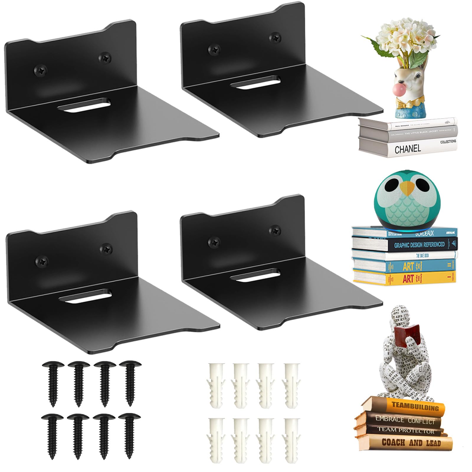 Invisible Floating Bookshelves Wall Mounted, Heavy-Duty Book Organizers, Metal Shelves Storage Book Organizers, Floating Book Shelf Wall Ledge Shelves for Home Office Classroom Library 4-Pack Large