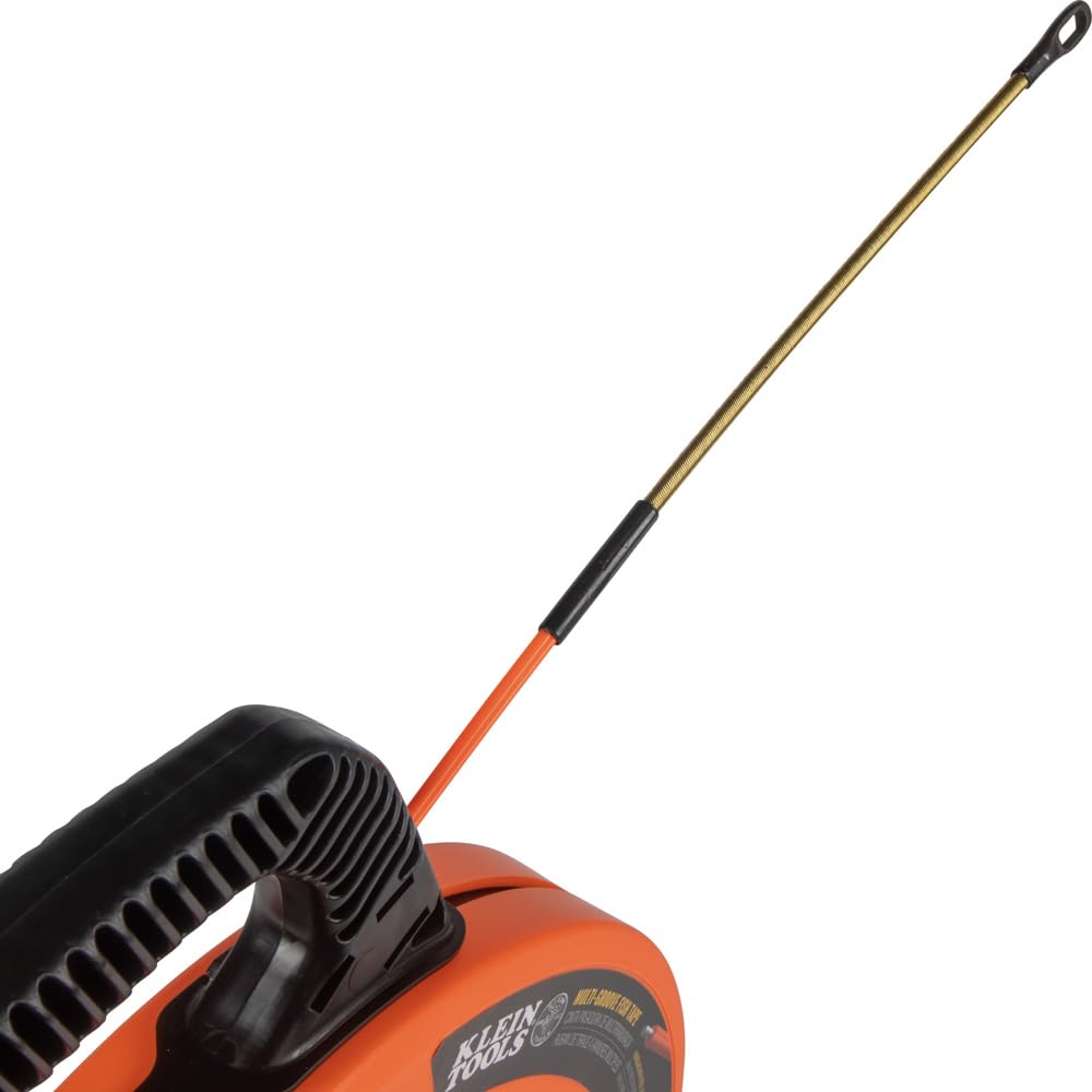 Klein Tools 56380 Non-Conductive Electrical Fish Tape, Multi-Groove Fiberglass Wire Puller with Steel Leader, 100-Foot x 3/16-Inch