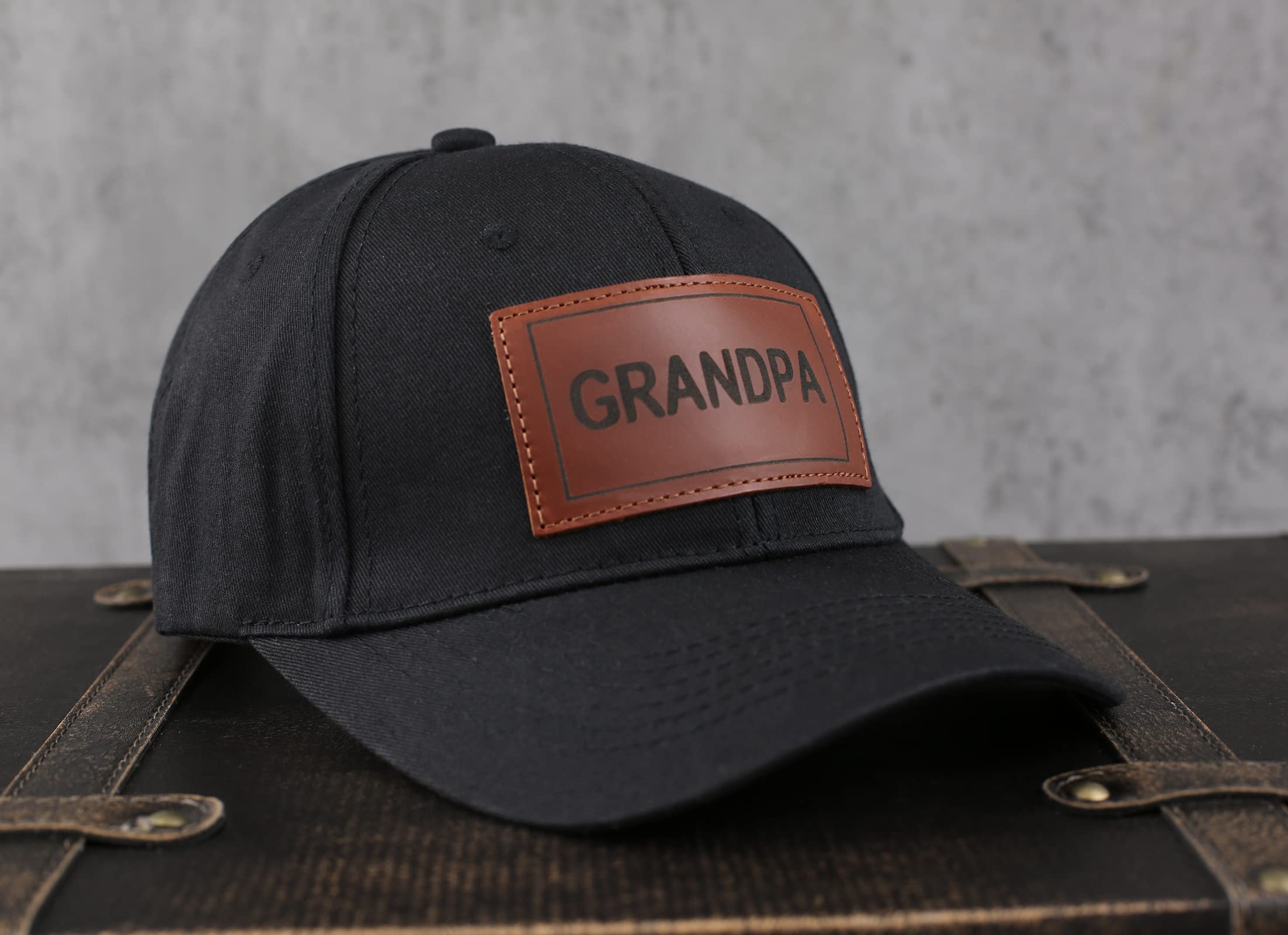 New Grandpa Gift,Grandpa Leather Patch Trucker Hat,Best Gift for Grandpa,Baseball Hat for Grandpa Black