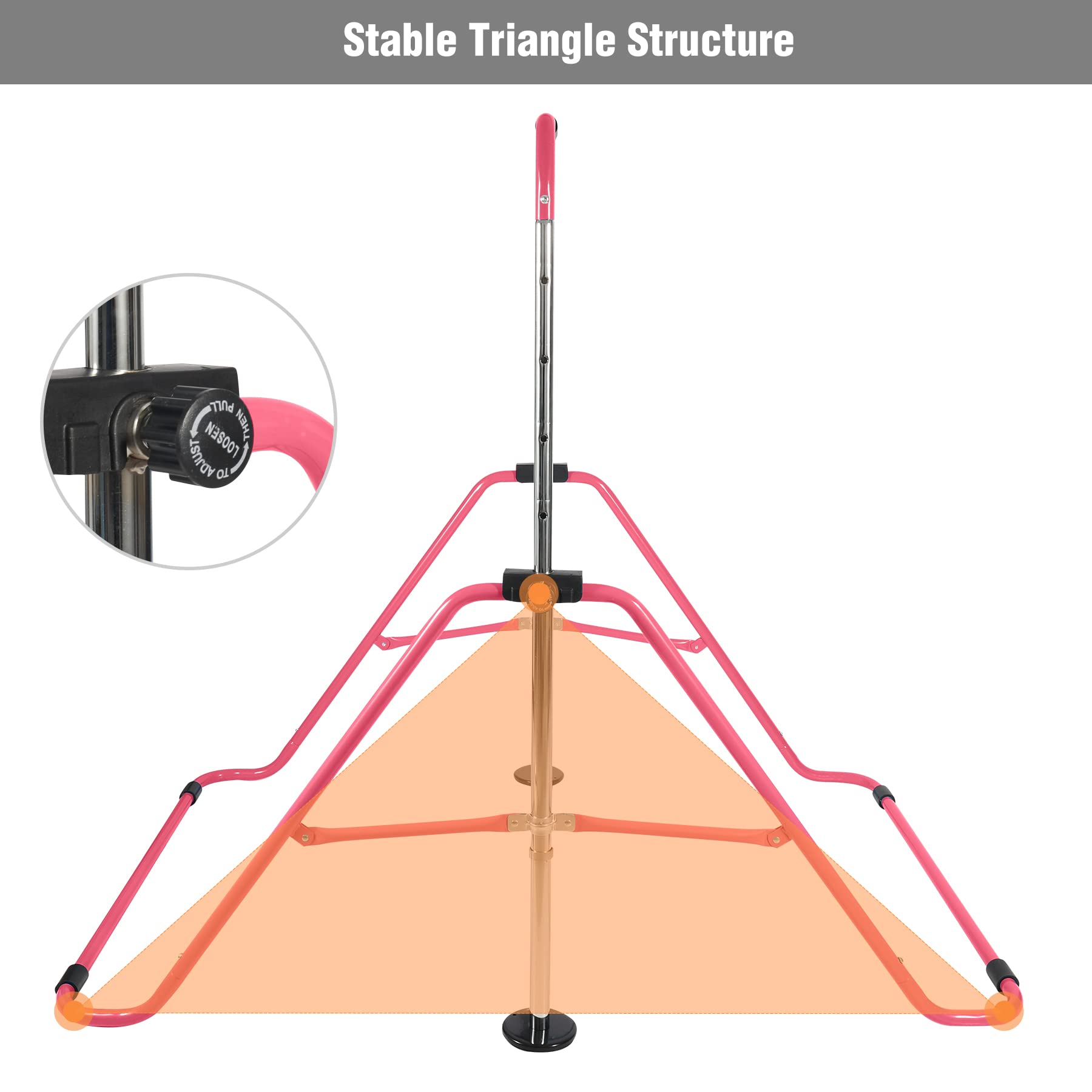 RedSwing Foldable Kids Gymnastics Bar, Adjustable Height Gymnastic Horizontal Bar for Toddler Ages 8-12, Stable Children Training Bar for Home, Easy to Assemble, Pink