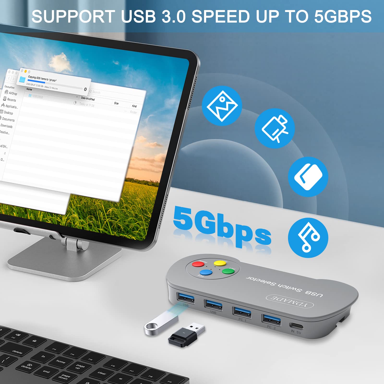 USB Switch,USB 3.0 Switcher Selector with Slideway 2 Computer Sharing 4 USB Devices KVM Switches Hub for PC Keyboard Mouse Printer Scanner U-Disk USB KVM Switch Compatible with Mac/Windows/Linux