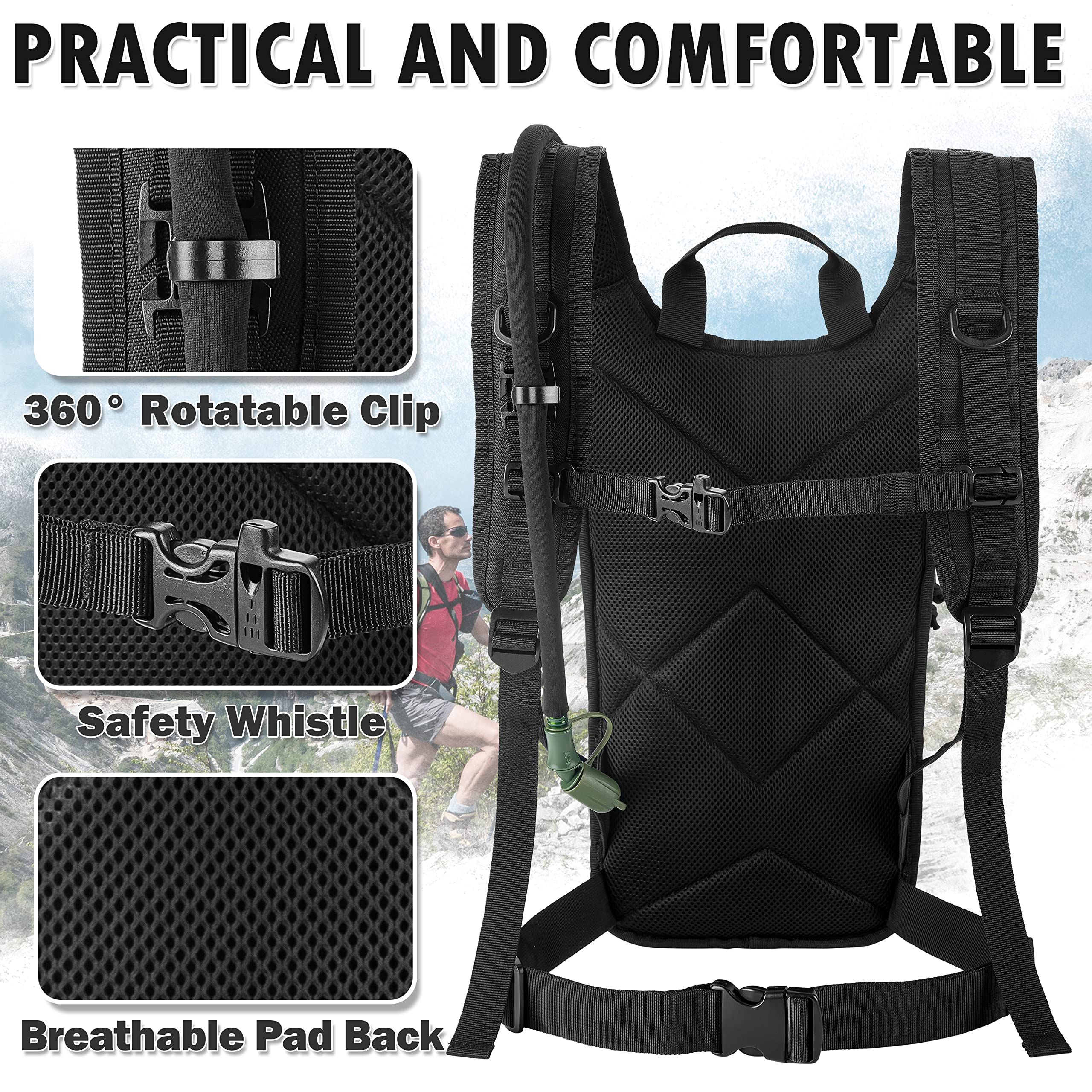 MIRACOL Tactical Hydration Backpack with 2L Water Bladder, 900D Military Molle Water Backpack Fit Men Women