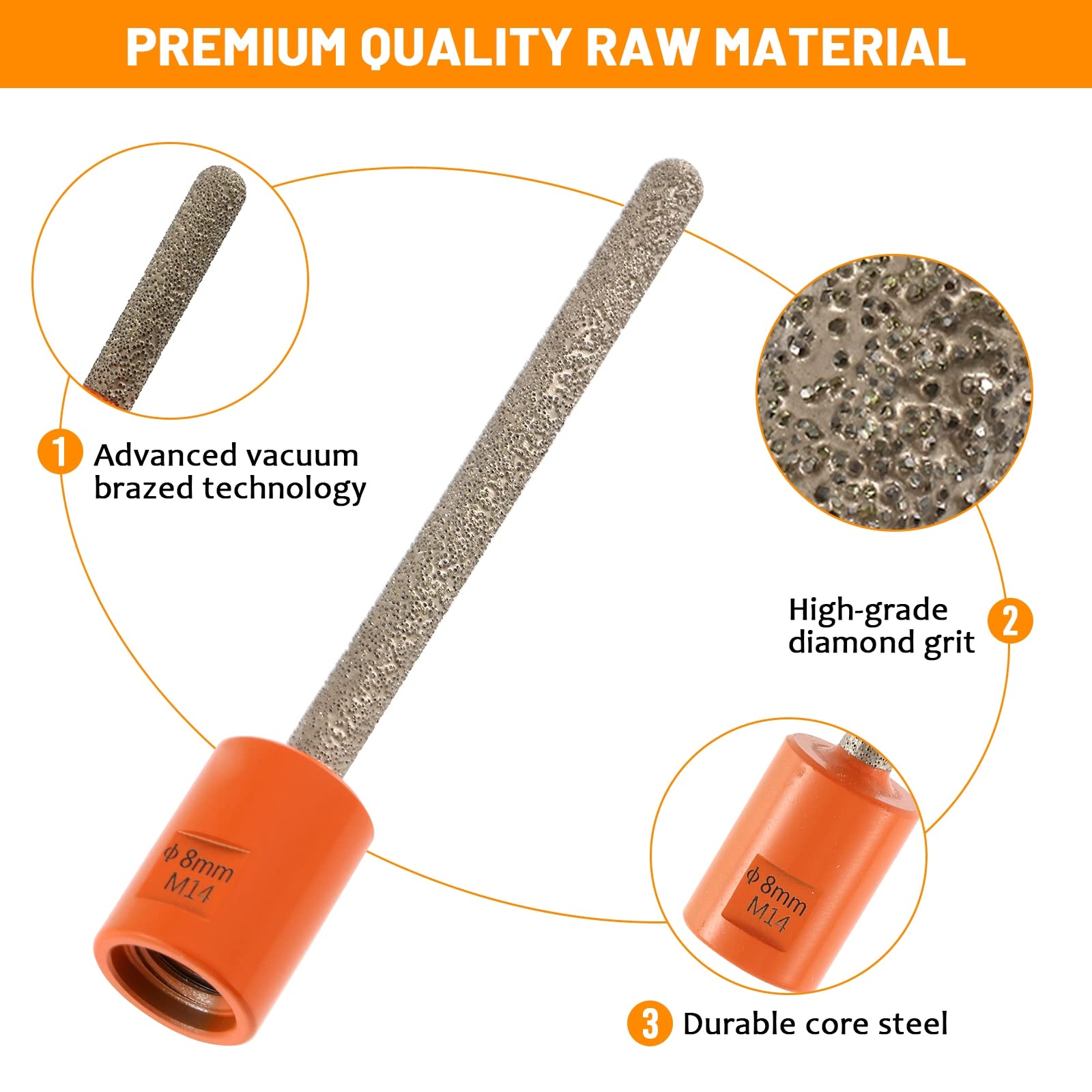 WICHEMI 5/16 inch x 4 inch Diamond Mortar Raking Bit, WICHEMI Granite Drill bits for Mortar Raking Pointing Granite Marble Concrete Masonry Stone Removal fit in M14 Thread