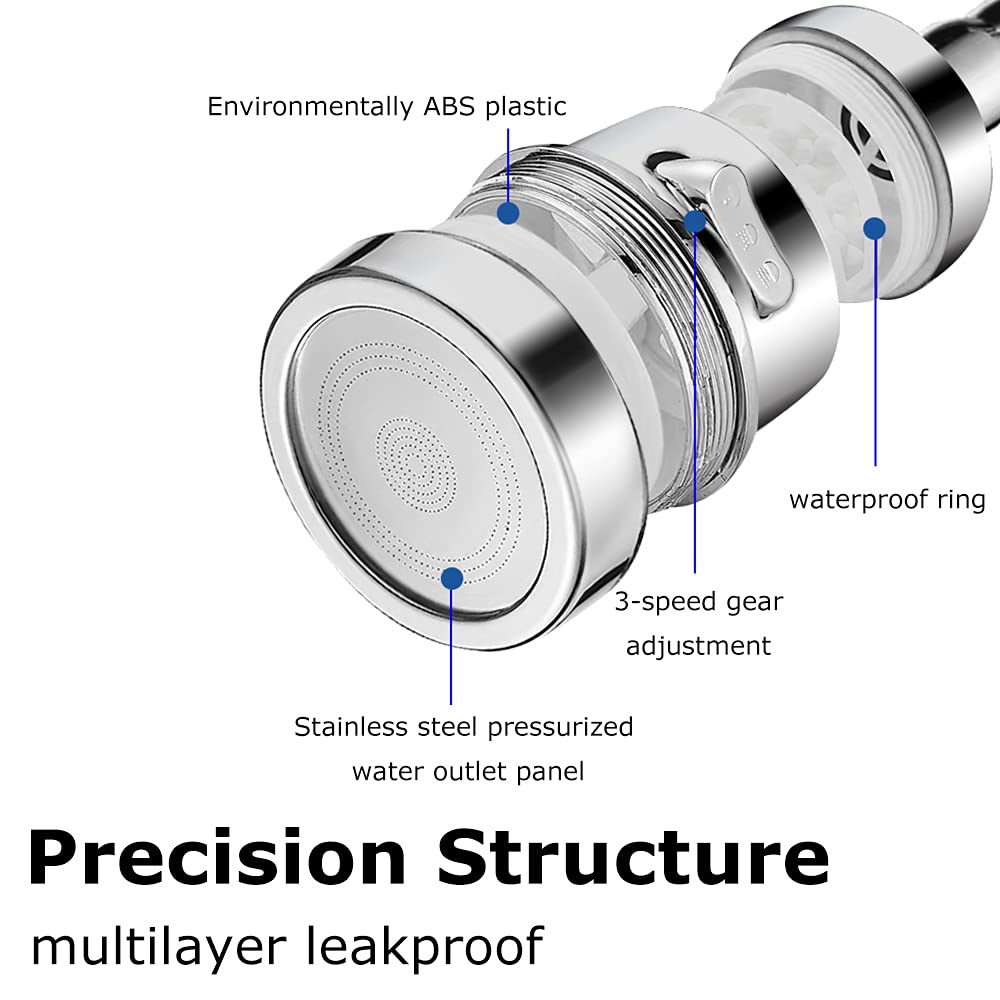 Laecabv Movable Kitchen Faucet Aerator 3 Modes 360° Rotatable Faucet Sprayer Head Replacement Anti -Splash Tap Booster Shower and Water Saving Faucet for Kitchen (Pulse, Shower + Pulse, Shower)