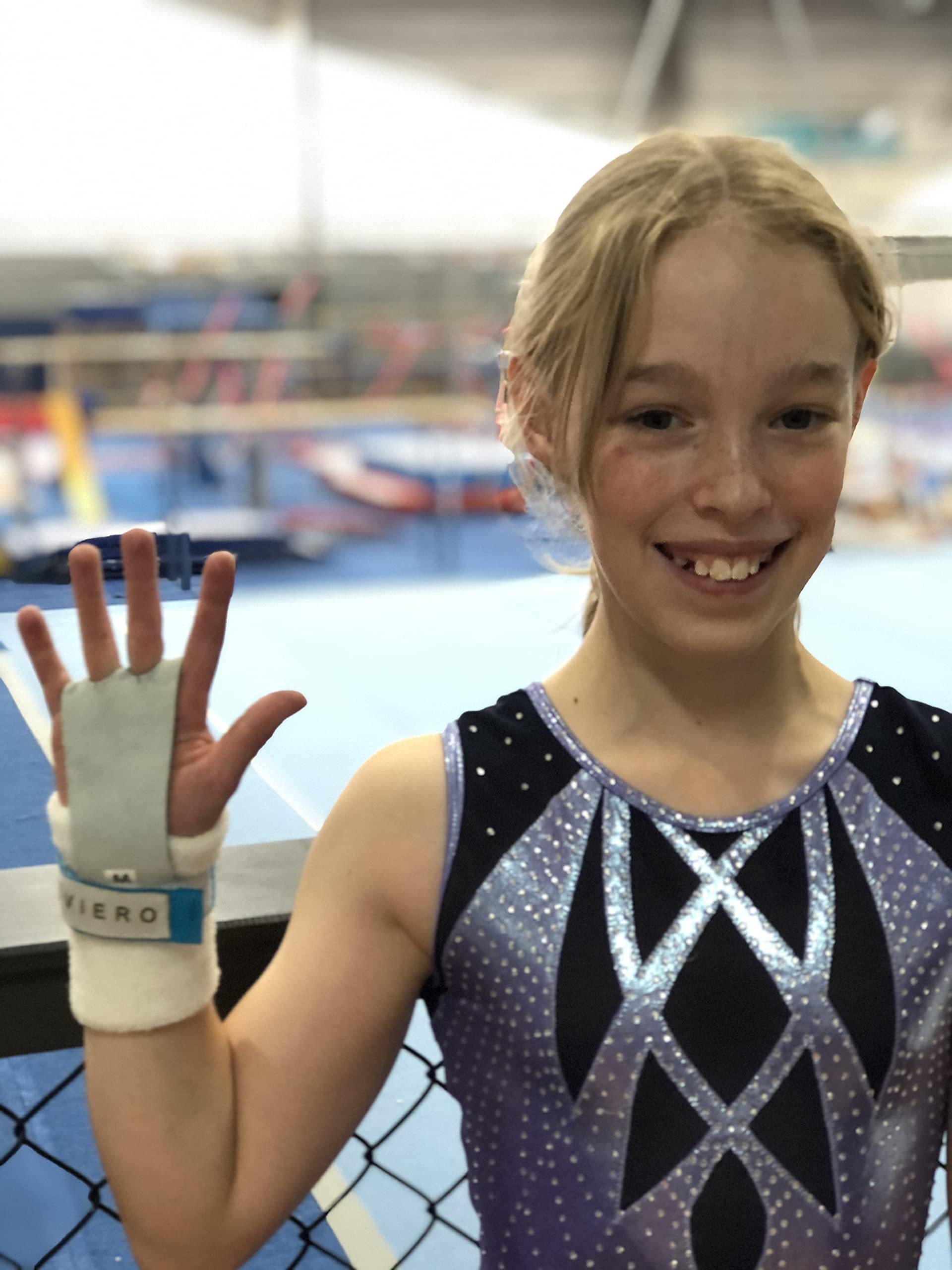 LEVIERO Palmies Gymnastics Grips, Grips for Gymnastics, Multipurpose Soft Leather Grips with Adjustable Finger Holes, Weightlifting, Kettlebell, Cross Training Workouts for All Ages - (Aqua, X-Large)