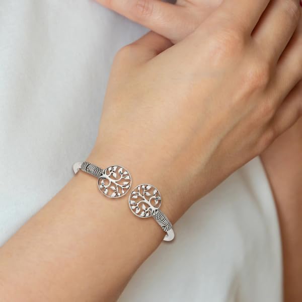 IceCarats 925 Sterling Silver Tree of Life Vintage Flexible Bangle Charm Bracelet
