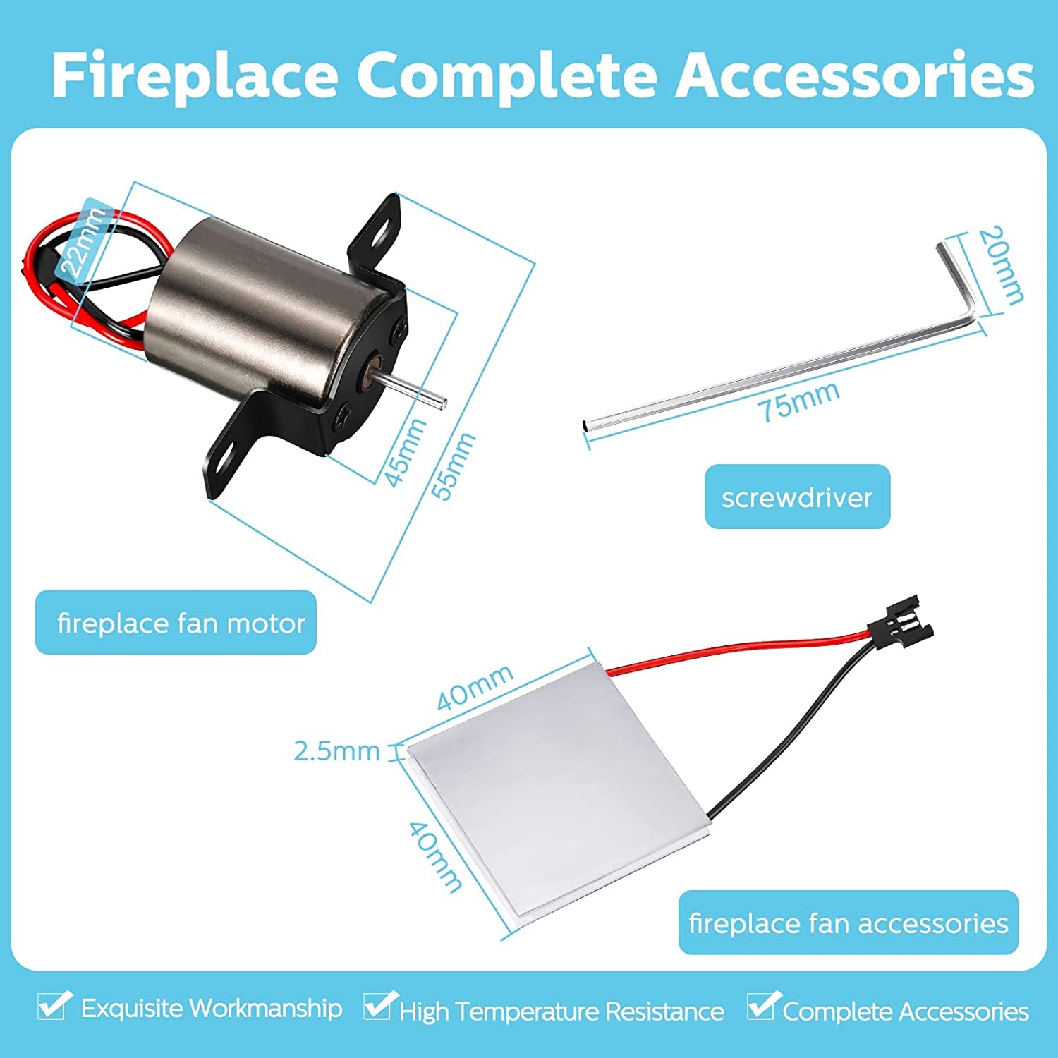 Kyadeys Fireplace Fan Motor Accessories Motor and Power Generation Sheet, 4-Blade Heat Powered Stove Fan for Wood / Log Burner/Fireplace Replacement Electric Motor Kit