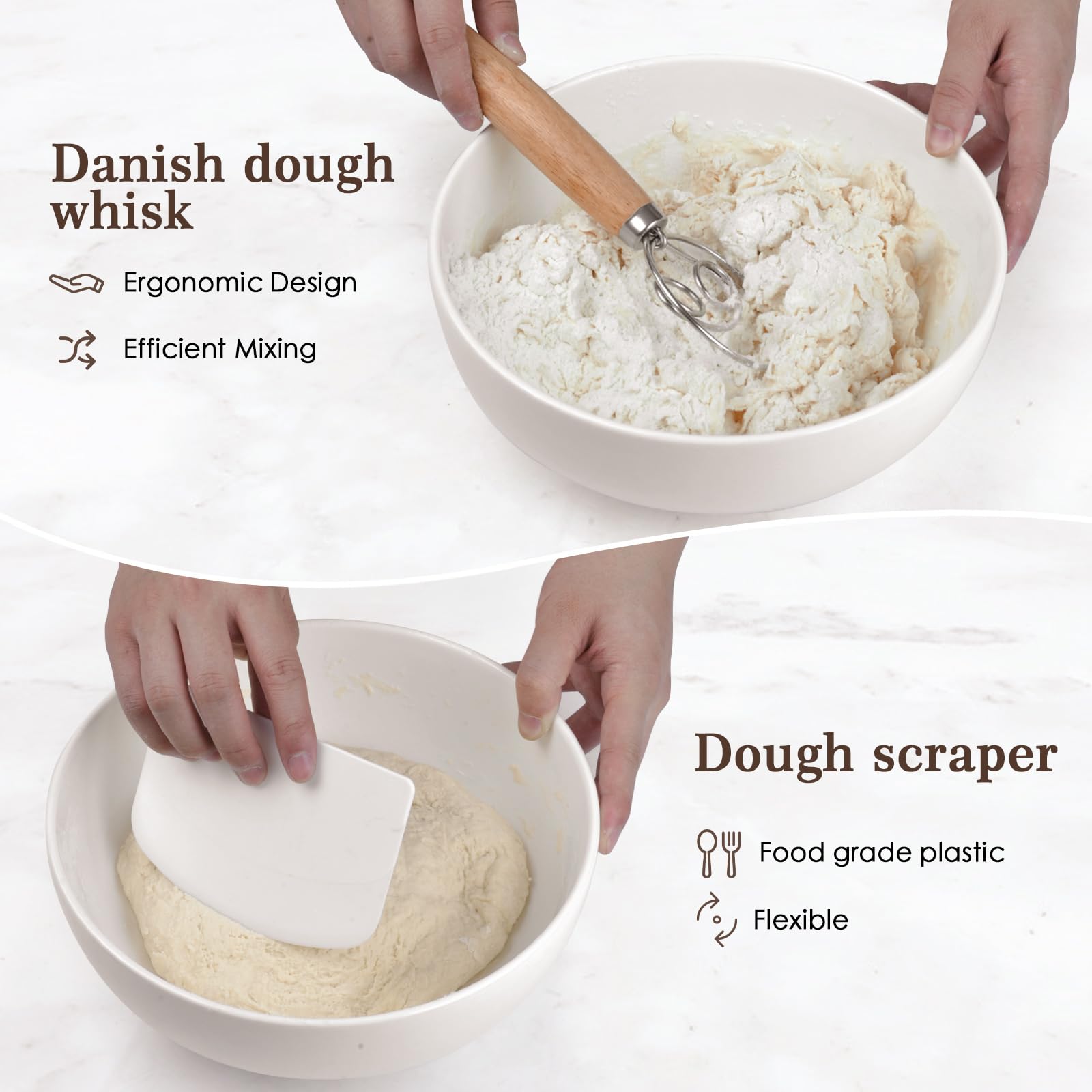 Sourdough Bread Baking Supplies, Bread Making Kit Including 9" Round & 10" Oval Cane Sourdough Baskets Danish Whisk, Bowl & Dough Scrapers, and Linen Liners, Making Baking Fermentation(13 pcs)…