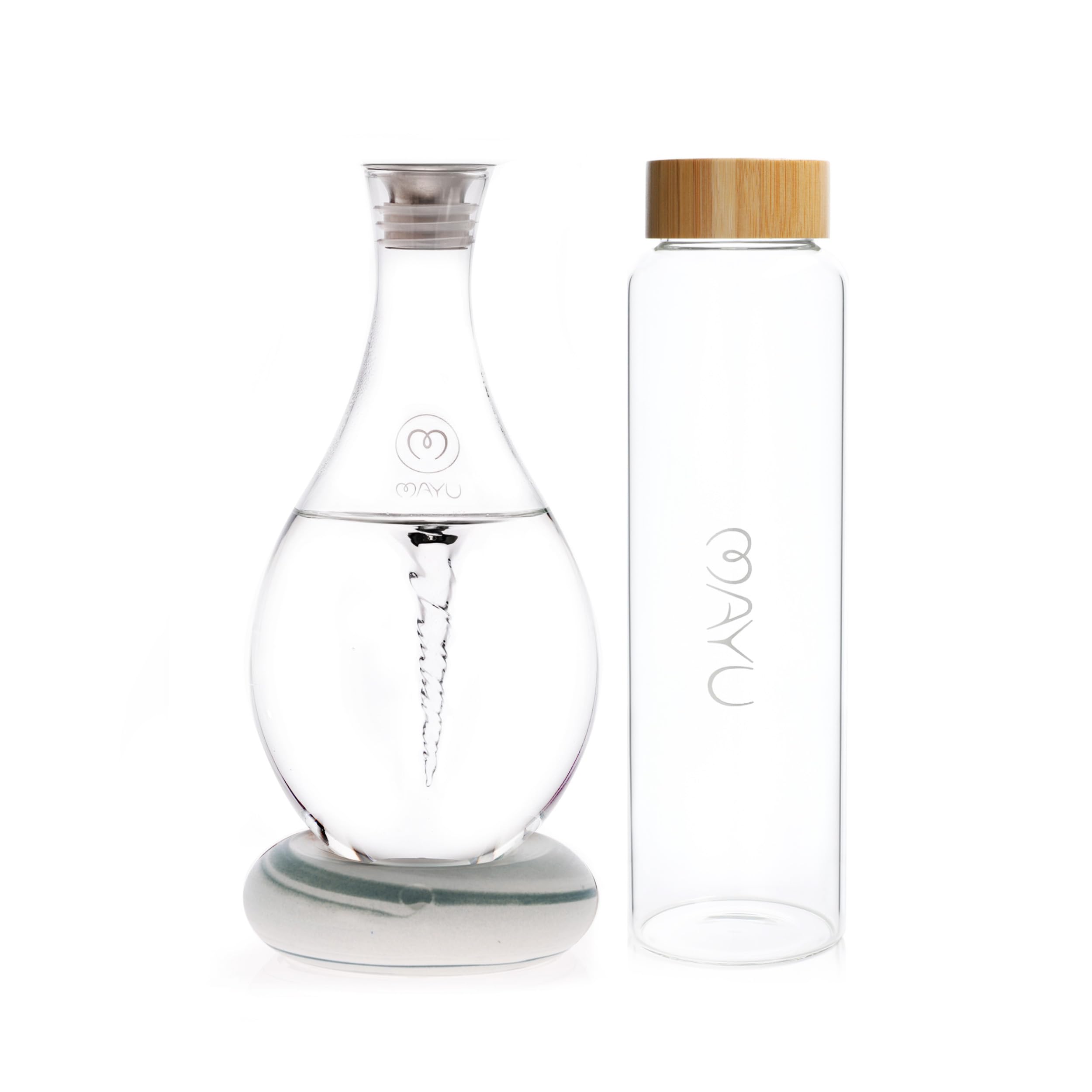 Mayu Swirl Structured Water Pitcher + 1.5 L | 50 Oz Premium Glass Bottle "Swirl & Sip Bundle"
