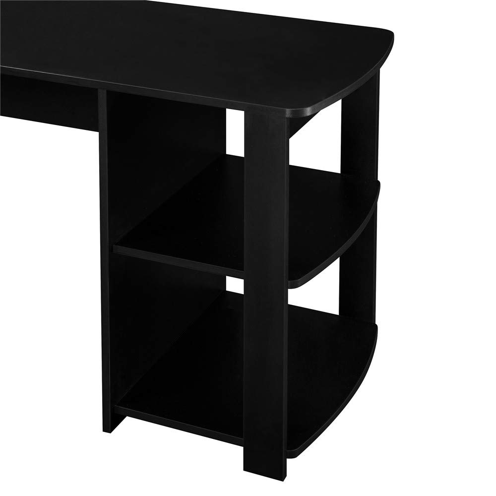 L-Shaped Home Office Corner Desk Wood Top Modern Laptop Study Table Workstation Gaming Writing Desk (Black)