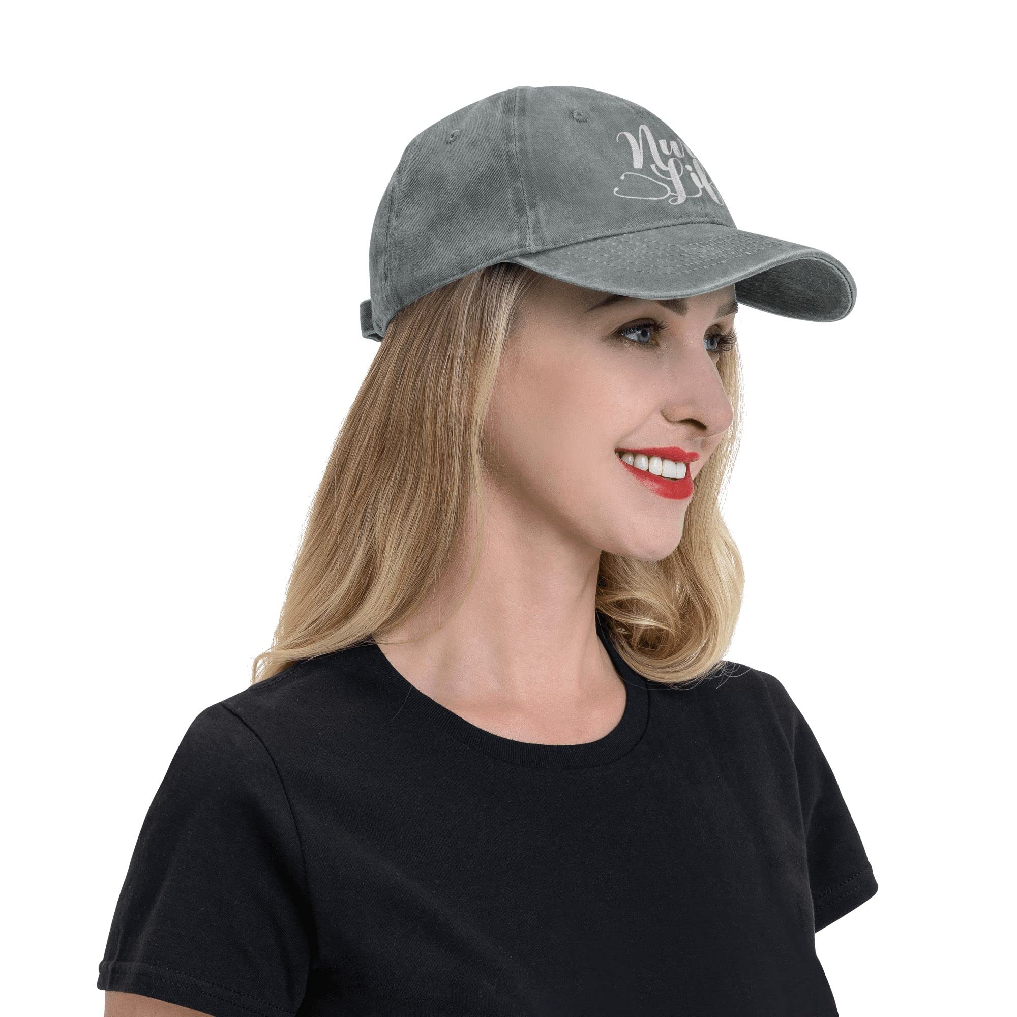 NVJUI JUFOPL Unisex Nurse Life Hat, Adjustable Washed Baseball Cap for Men Women Gray