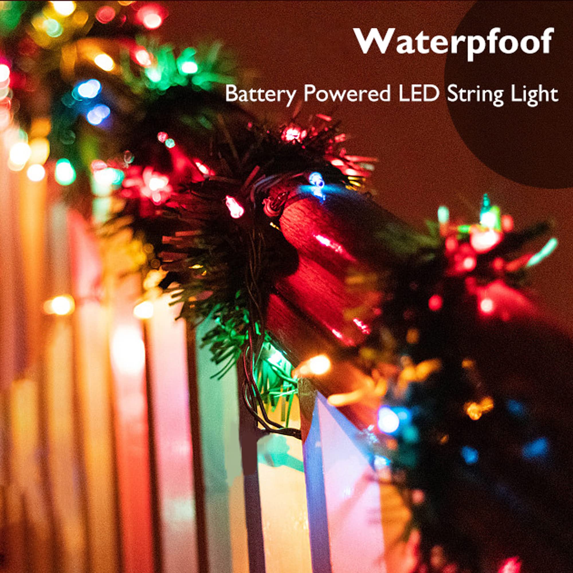 Lomotech Battery Operated Christmas Lights, 33ft 100LED Battery String Lights 8 Modes Waterproof with Timer for Home, Garden, Party, Holiday, Christmas Tree Decoration (White)
