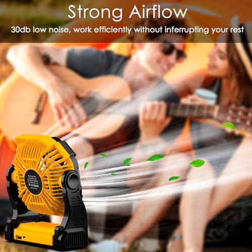 Sendowtek Portable Battery Fan with LED Light, 10400mAh Quiet Rechargeable Tent Fan with Hanging Hook 4 Speed Small USB Battery Powered Camping Fans for Travel Picnic Outdoor Indoor Cooling Sleeping
