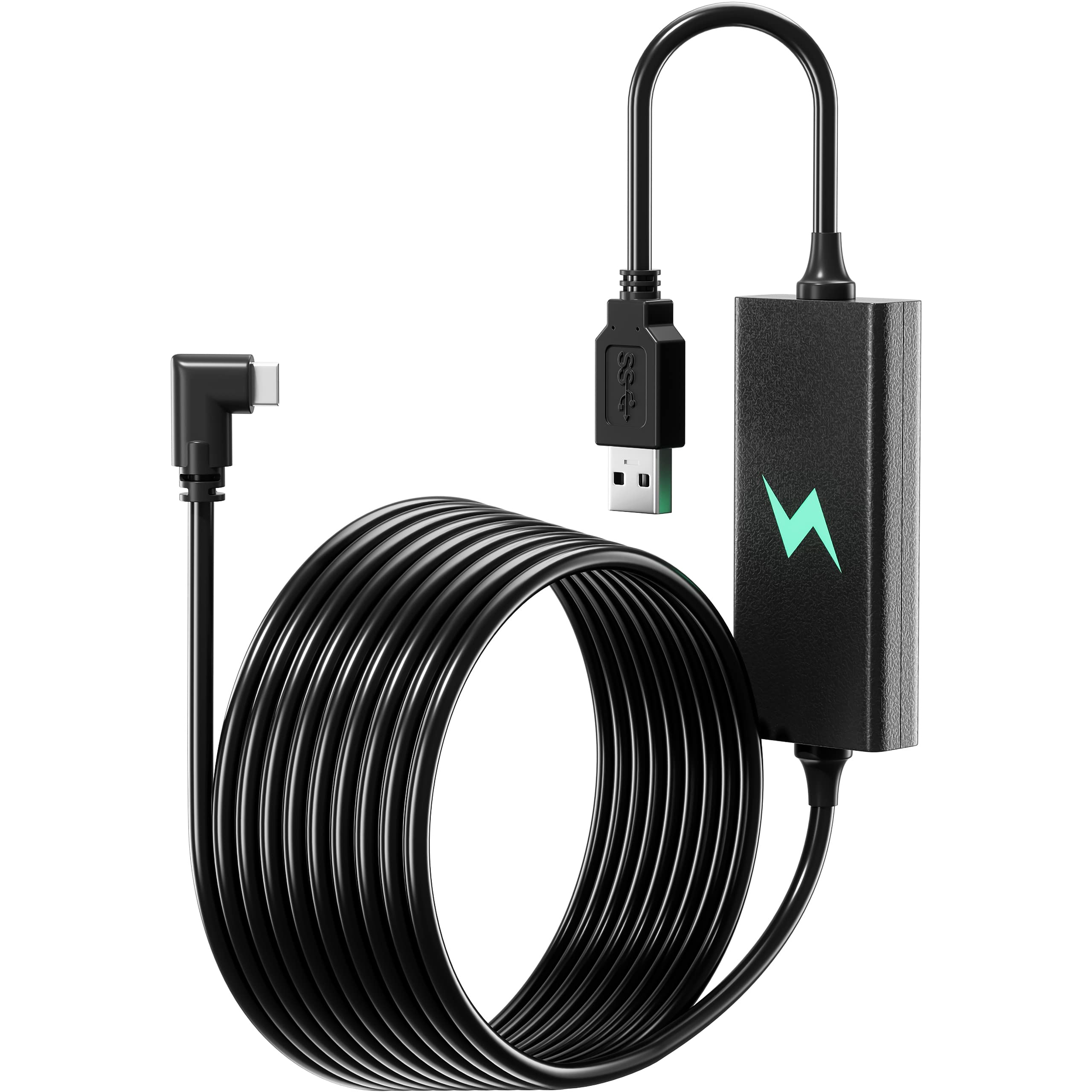 QWOS Link Cable 16FT for Oculus Quest 2, with Separate Charging Port for Unlimited Playtime, USB 3.2 Gen 1 High Speed Data Transfer, VR Headset Cable Accessories for PC/Steam VR