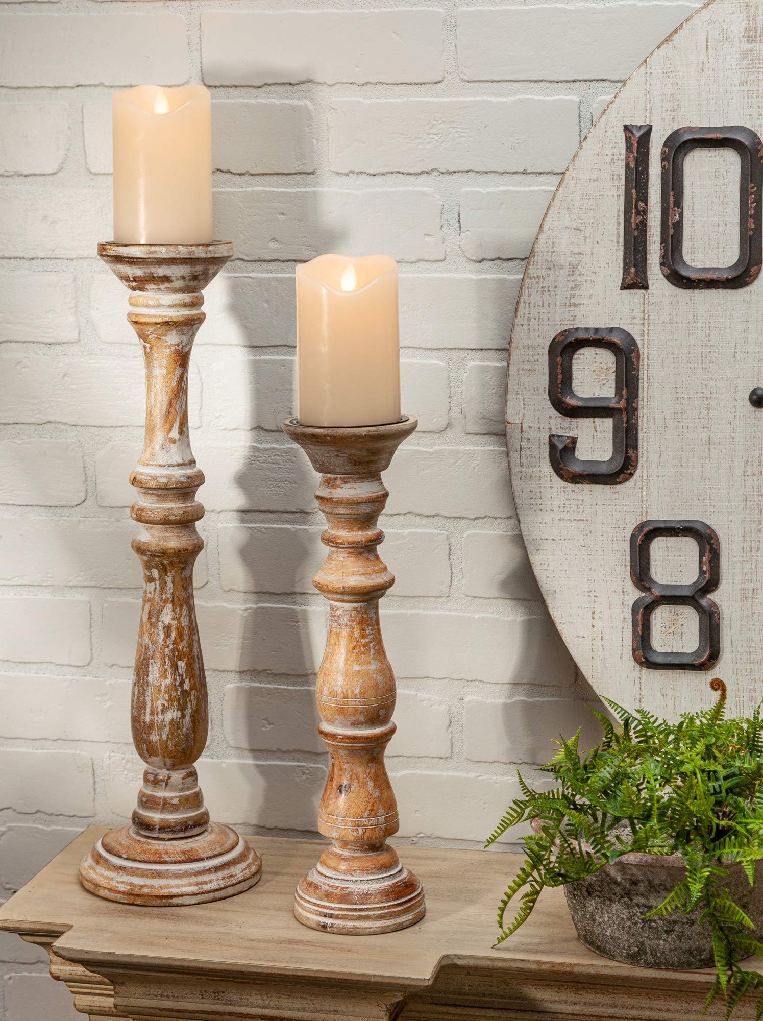 Lone Elm Studios 20" H Mango Wood Candle Holder Home Decor, 6InL x 6InW x 20InH, White