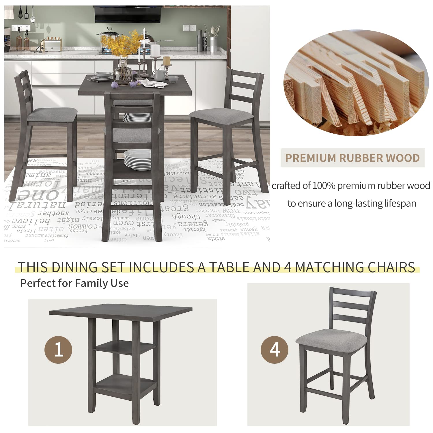 KoiHome 7-Piece Retro Extendable 6 Upholstered Chairs with Seat Cushion, Wood Kitchen Table Set for Dining Room, Restaurant, Distressed Finish, Set of 6 (Brown+White)