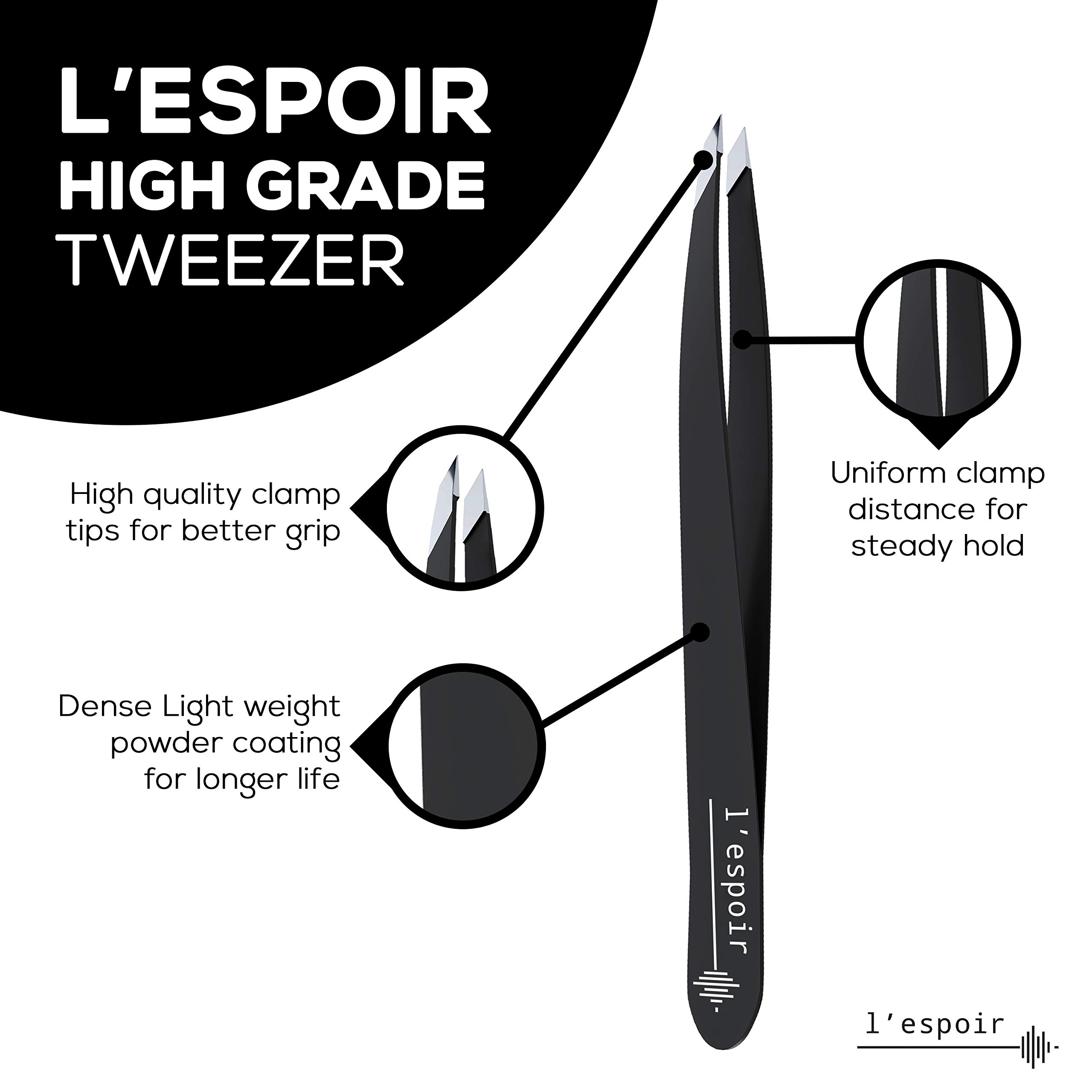 L’espoir High Precision Slant Tweezers with Perfect Alignment Rust Free Stainless Steel Eyebrow Tweezers for Women and Men (Black & Blue)
