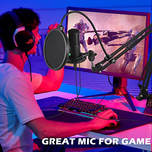 Mercase USB Condenser Microphone, 192KHZ/24Bit Mic kit Plug & Play with Mute Button,Real-time Monitoring, Noise Canceling,Microphone with Adjustment Arm Stand