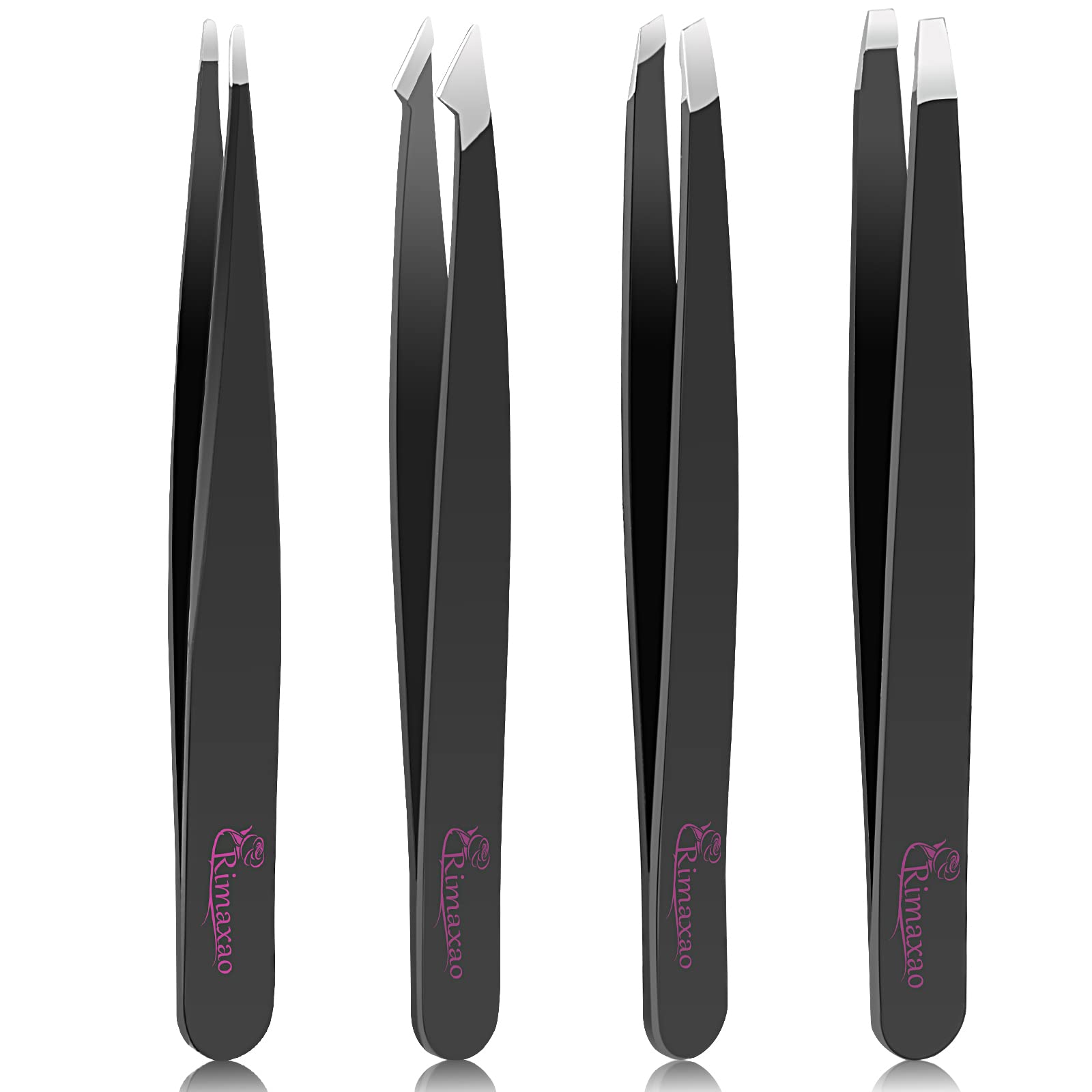 Tweezers Set 4-Piece Stainless Steel Tweezers for Women and Men