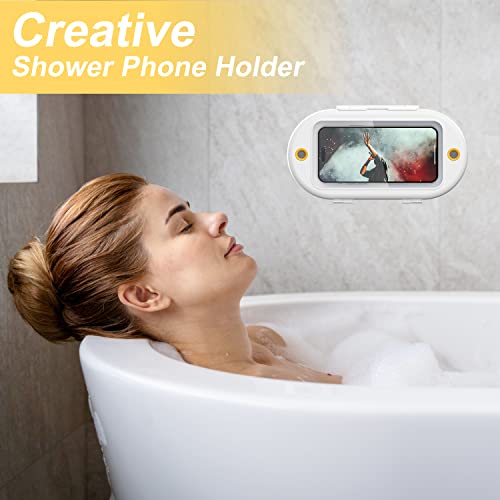 URROY 720° Rotating Shower Phone Holder Waterproof Anti Fog Universal Bathroom Phone Mirror Wall Mount Guardian Case Stand for Bathtub Kitchen Shower Accessories for All Cell Phone Up to 6.8"