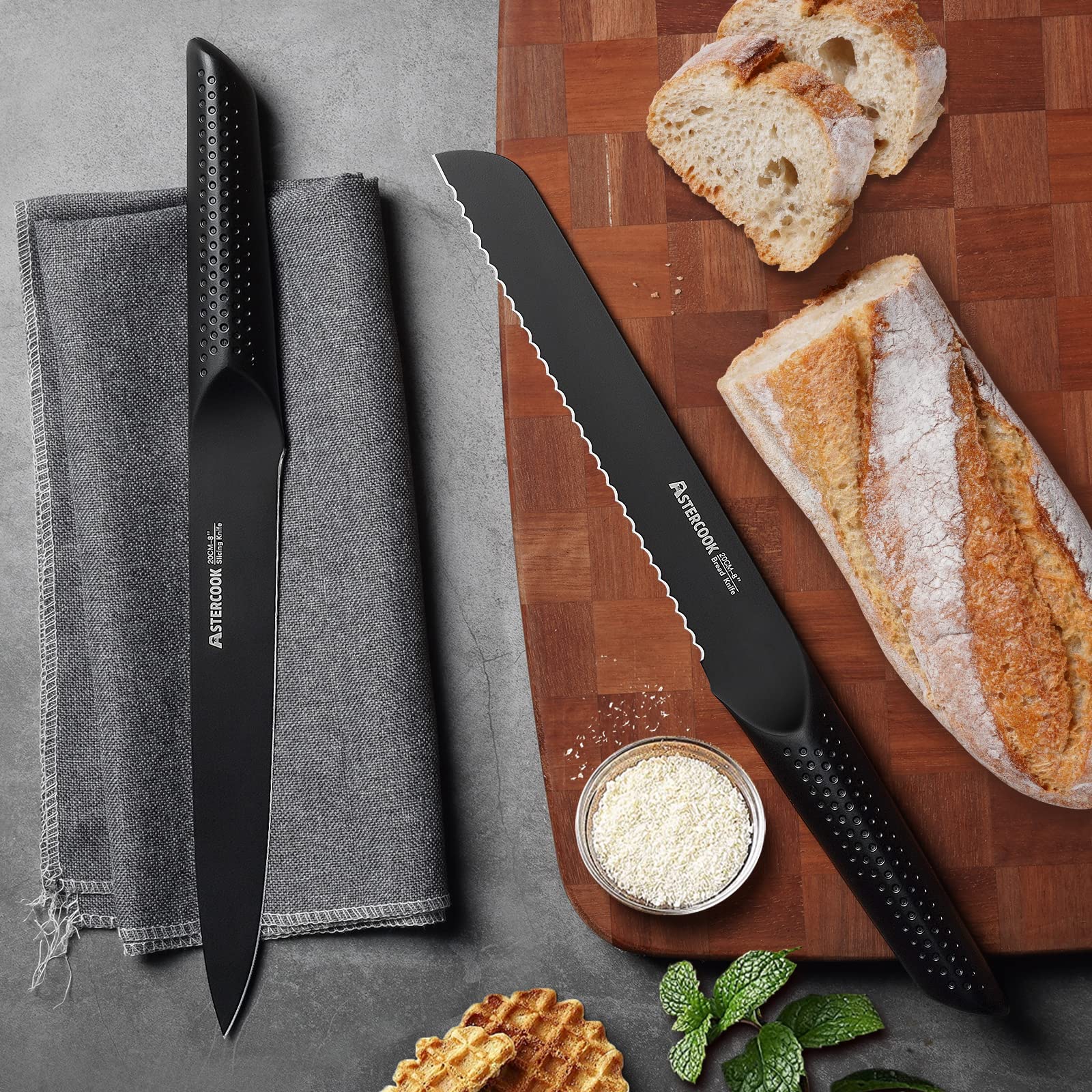 Knife Set, 21 Pieces Chef Kitchen Knife Set with Block, Built-in Knife Sharpener, German Stainless Steel Knife Block Set, Dishwasher Safe, Elegant Black
