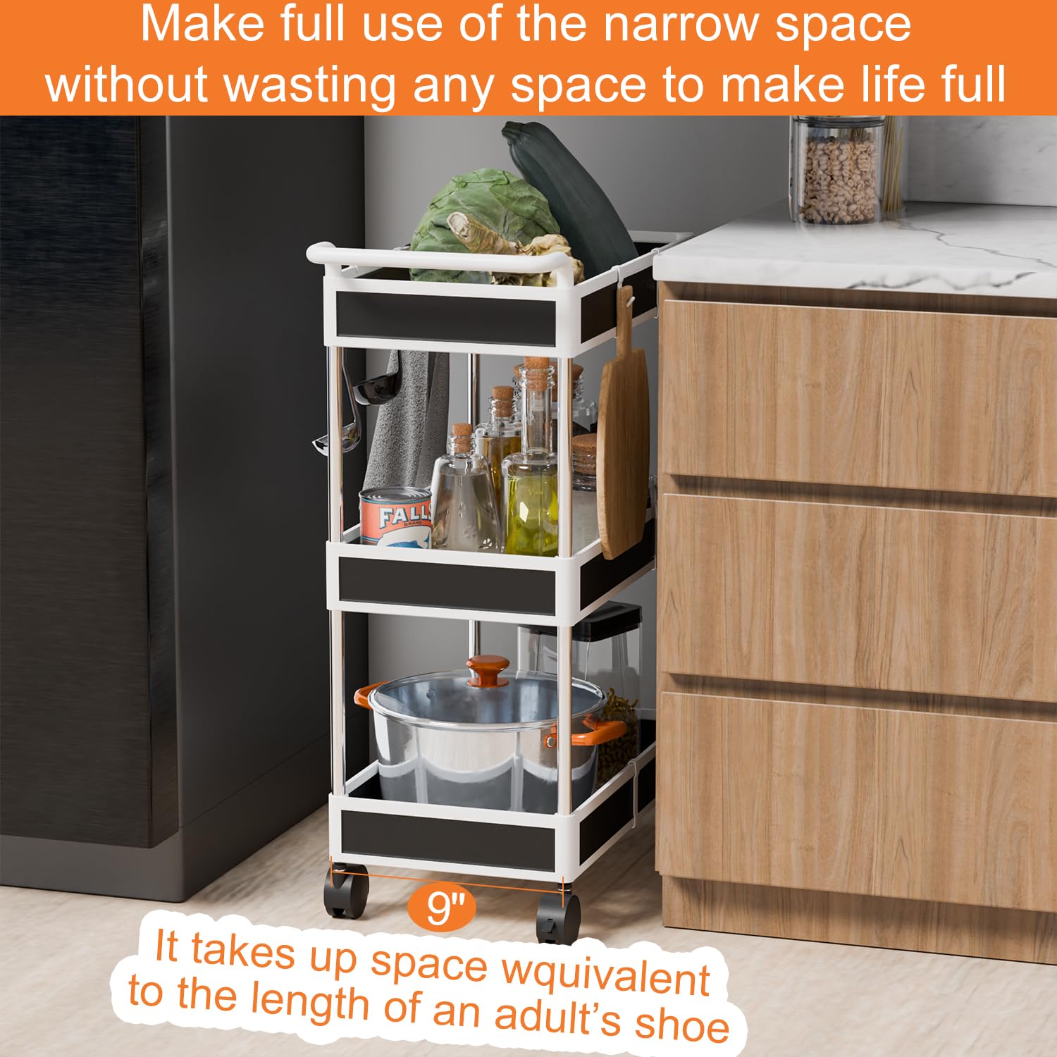 NUNET Under Sink Organizer w. Locking Casters & Handle 2/3/4 Tier Adjustable Small Rolling Cart Cabinet Storage Large Capacity Moving Cart w. Wheels for Kitchen, Bathroom, Countertop (2 Pack 2 Tier)