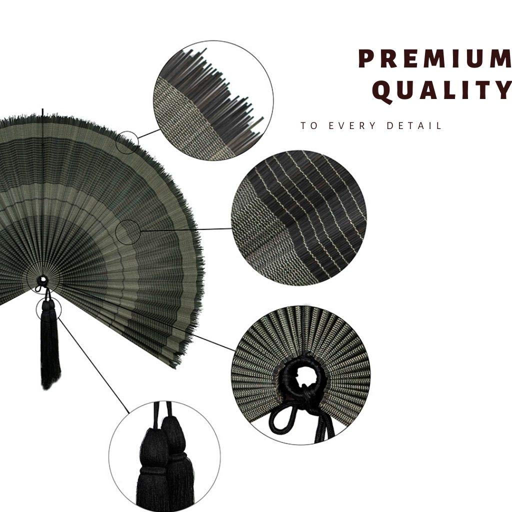 MadeTerra Bamboo Rustic Fan Wall Decor | Wall Hanging Boho Woven Home Decor Wall Pediment | Beautiful Wall Art for Apartment, Room, Home Decoration (Extra Large 43''x21'', Black-Grey)