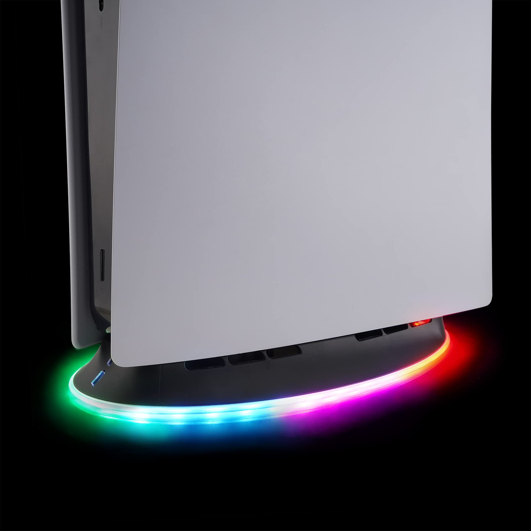 PlayVital RGB LED Cooling Stand for ps5 Disc & Digital Console, Vertical Fan Base with LED Strip Kit for ps5 Console – Control by APP