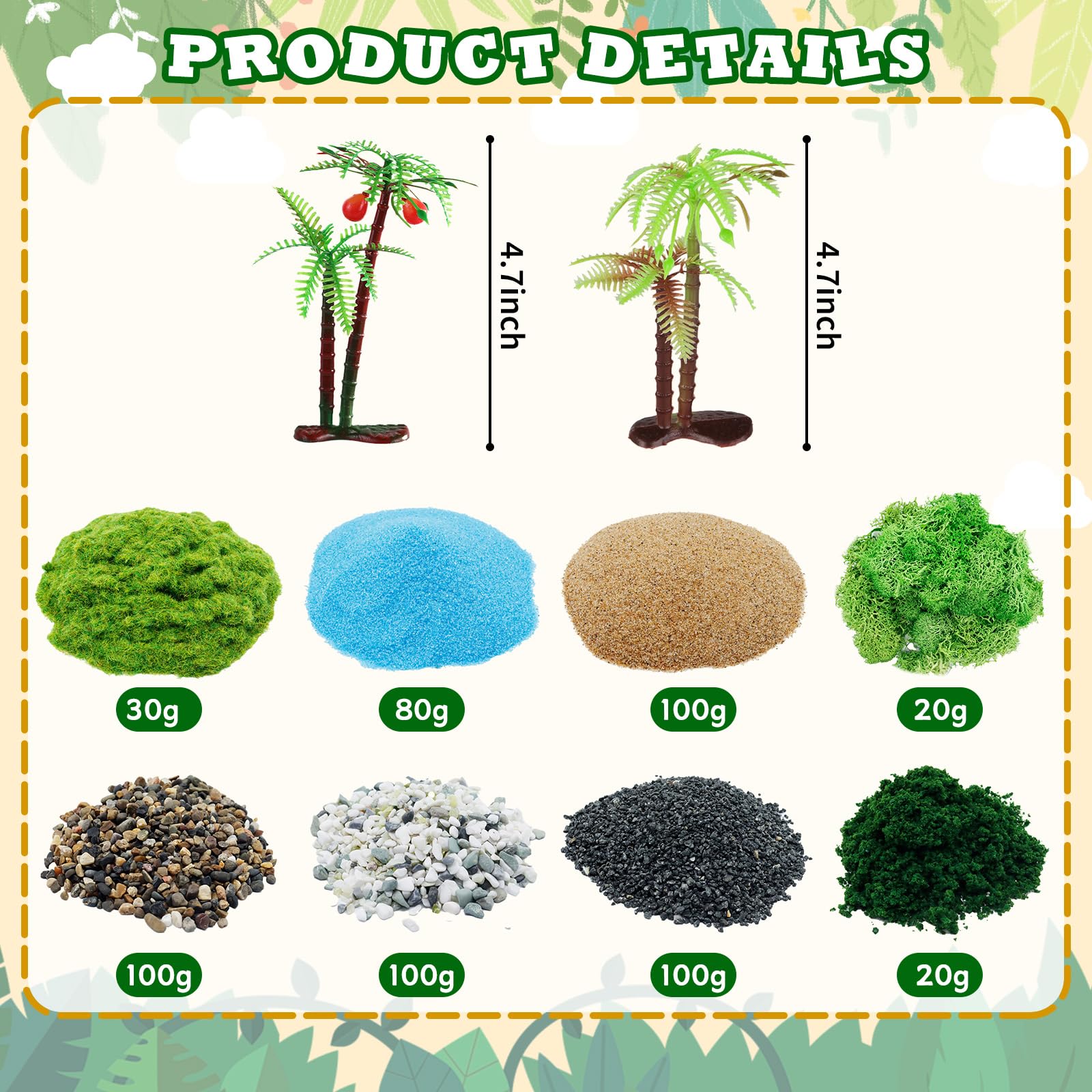 Warmtree 18 Pcs Total 650Gram Diorama Supplies Kit,Model Trees, Rocks,Static Grass,Moss,Tree Powder,River,Tabletop Layout Terrain Scenery Landscape Model Railroad Sand Table Diorama Materials