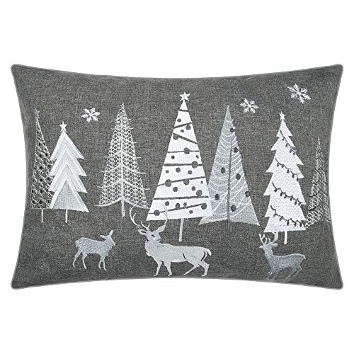 JWH Trees Pillow Covers Decorative Deer Embroidered Accent Pillow Case Snowflake Cushion Christmas Pillowcase for Farmhouse Home Bed Couch Decor Sham 14x20 Inches Grey White