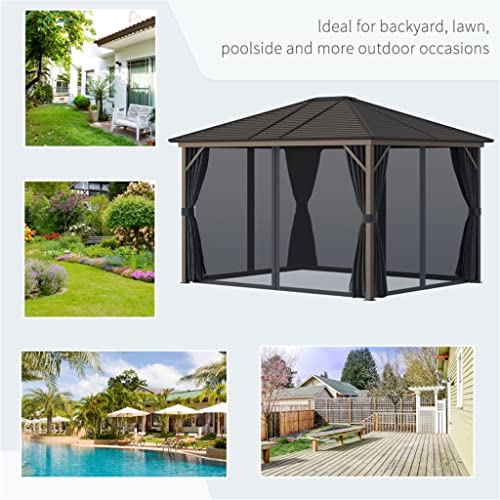 LHLLHL 10' X12' Hardtop Gazebo with Aluminum Frame, with 2 Hooks, Curtains and Netting for Garden, Patio, Backyard, Dark Grey