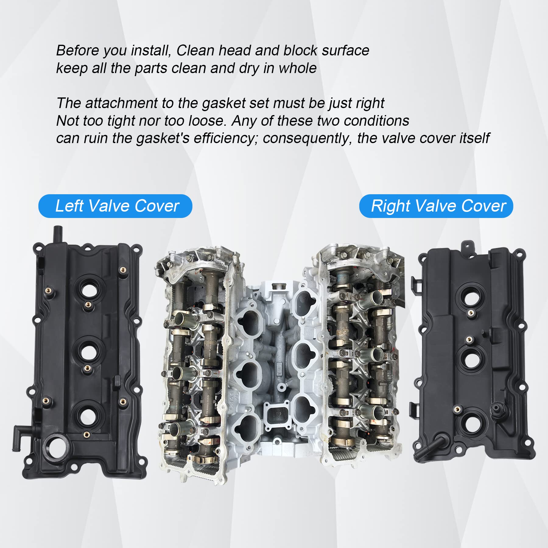 JDMSPEED New Engine Valve Cover With Gaskets Left & Right Side Replacement For Altima Maxima Murano I35 V6 3.5L 2002-2007 Replace# 264-985 264-984 13264-8J113 13264-7Y000 (Set of 2)